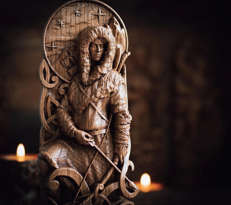 Handmade Oak Wood Skadi Statue: Norse Goddess Sculpture - Etsy
