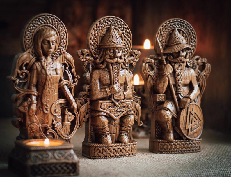 Handmade Oak Wood Thor Statue: Norse God Altar, Viking Decor (6.5 Inch ...