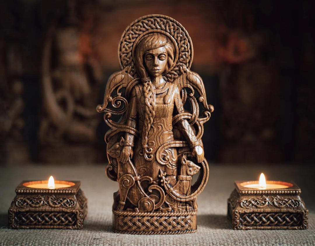 Hand Carved Oak Freyja Statue - Norse Goddess Altar Decor (6.5 Inch) - Etsy