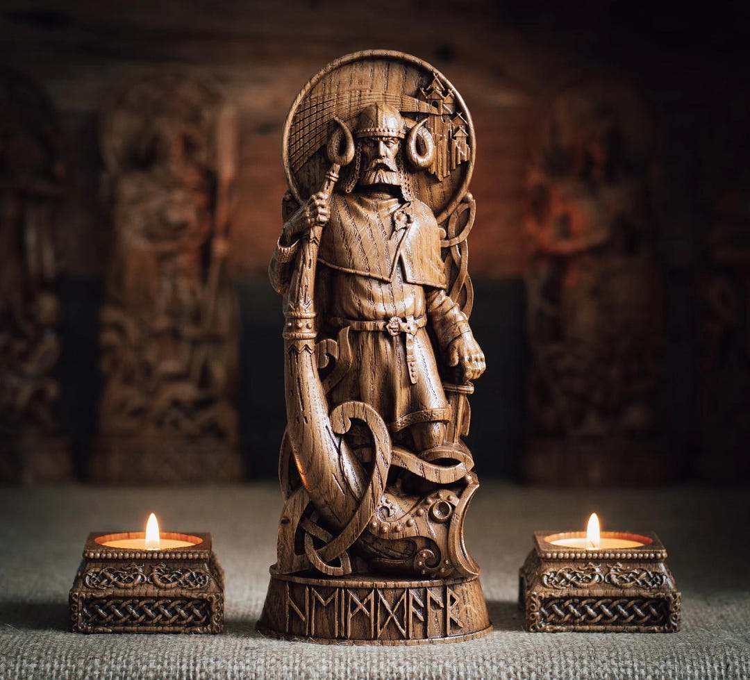Handmade Oak Wood Heimdall Statue - Norse God Altar Sculpture - Etsy