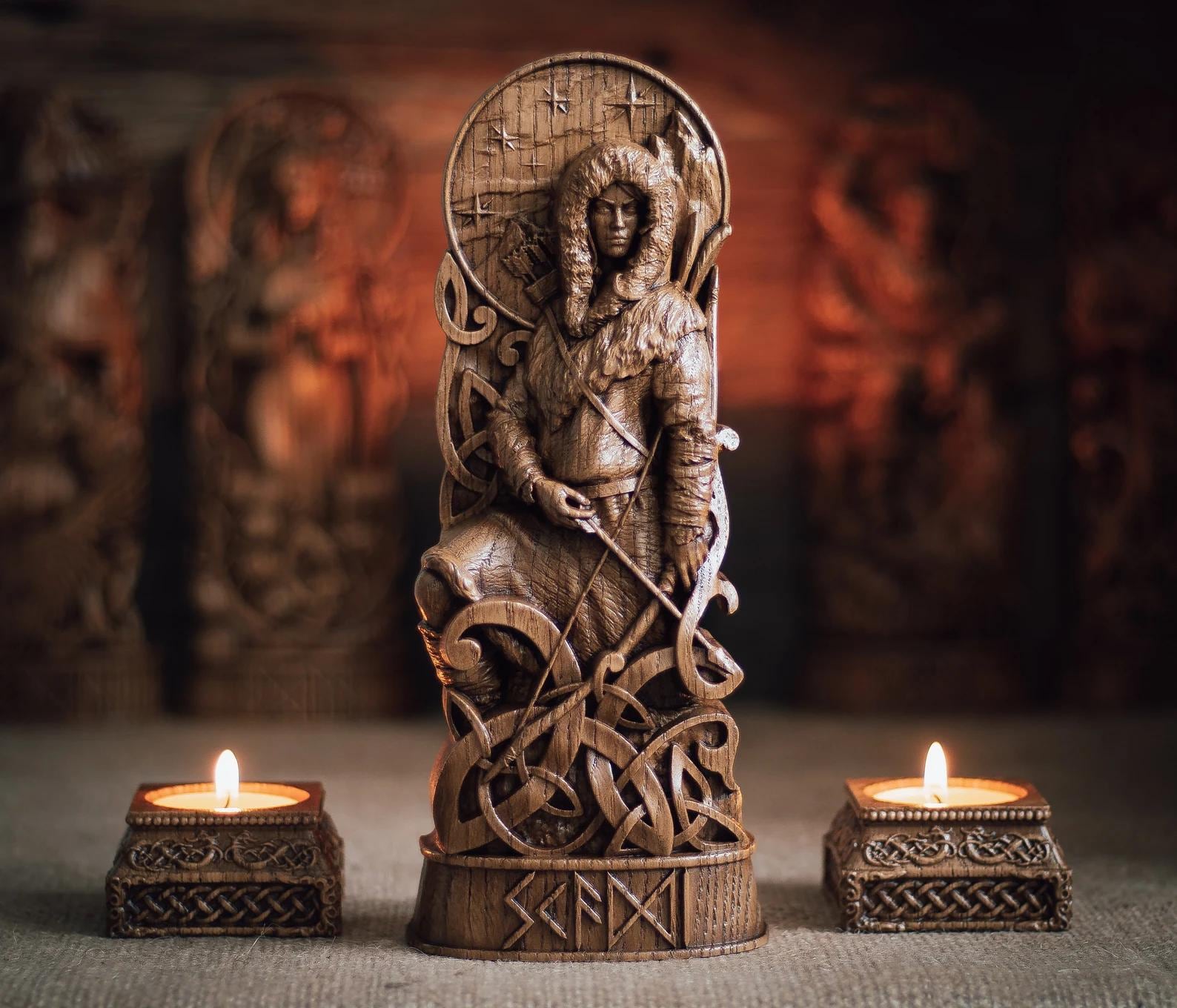Handmade Oak Wood Skadi Statue: Norse Goddess Sculpture - Etsy