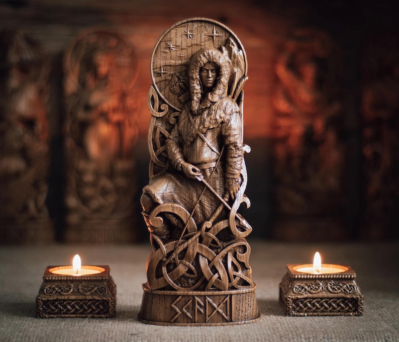 Handmade Oak Wood Skadi Statue: Norse Goddess Sculpture - Etsy