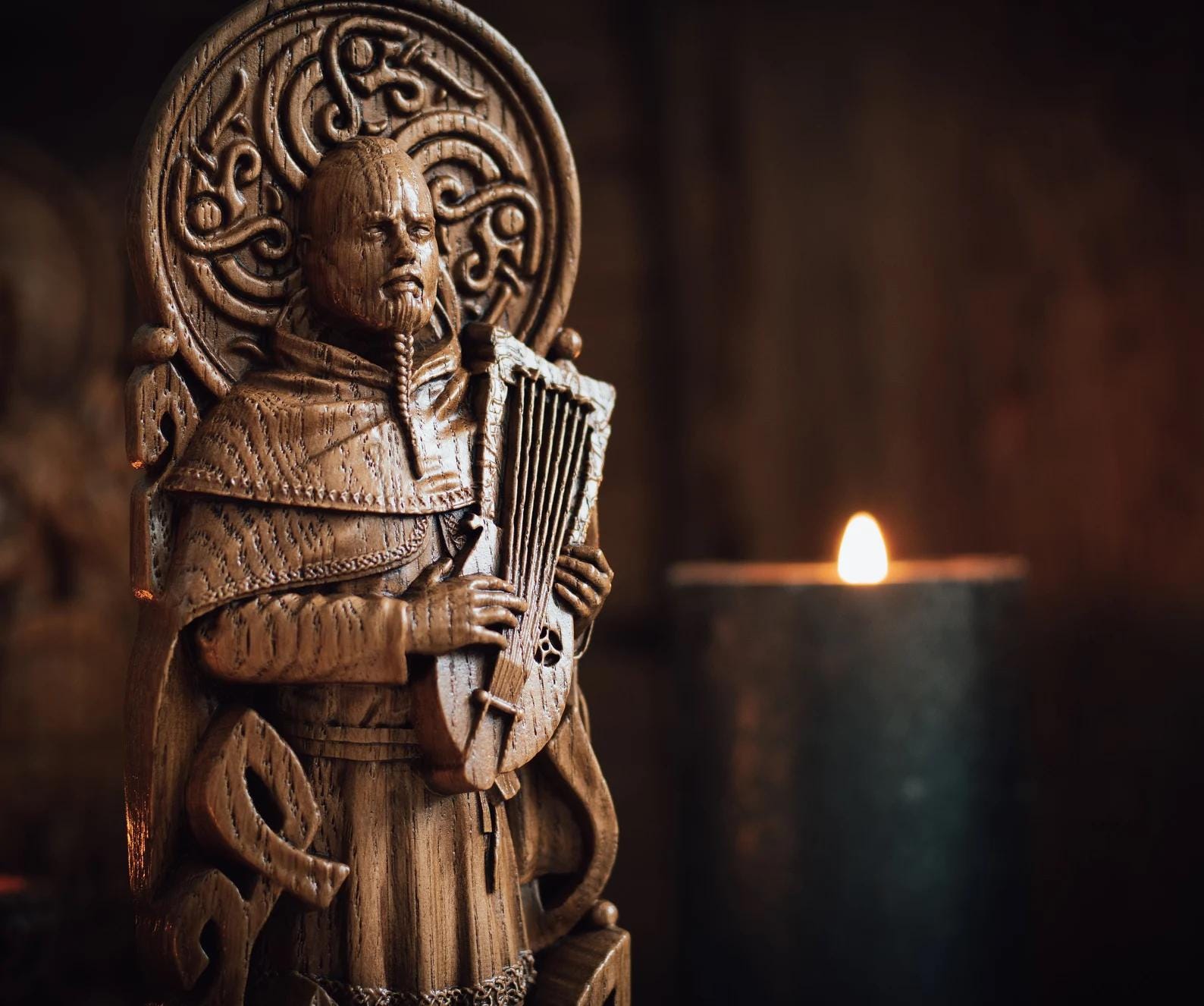 Hand Carved Oak Bragi Statue - Norse God Sculpture, Viking Altar - Etsy