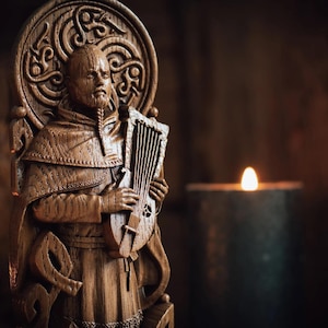 Bragi Statue, Norse Gods, Wood Carving Altar Heathen Asatru Viking God ...