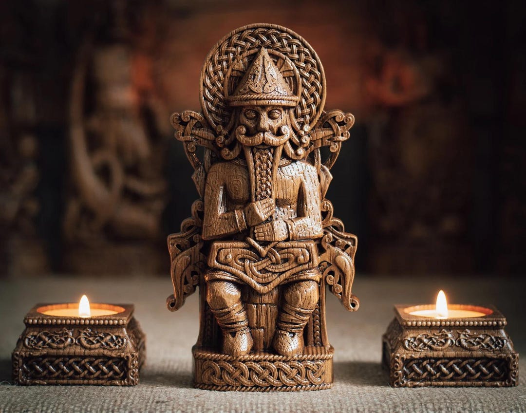 Handmade Oak Wood Thor Statue: Norse God Altar, Viking Decor (6.5 Inch ...