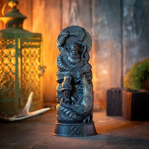 Thor Norse God, Wood Carved Statue, Norse Mythology Jormungandr ...