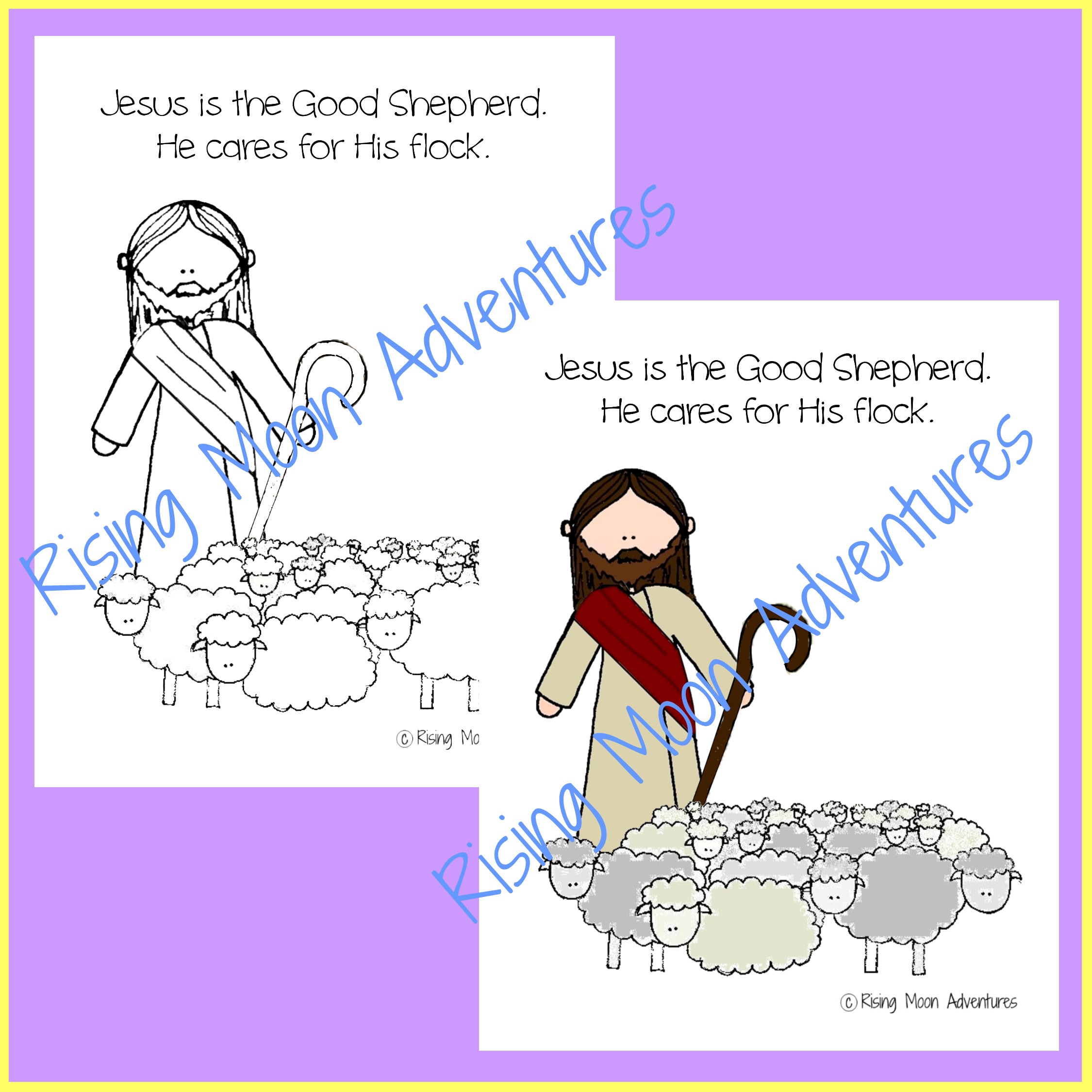 Good Shepherd Coloring Page and Colored Display Page Download - Etsy