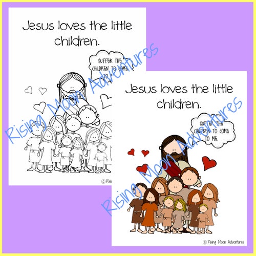 Jesus Loves the Little Children Coloring Page and Colored - Etsy