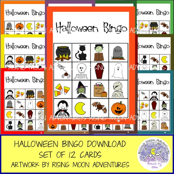 Halloween Bingo Game Set of 12 | Etsy