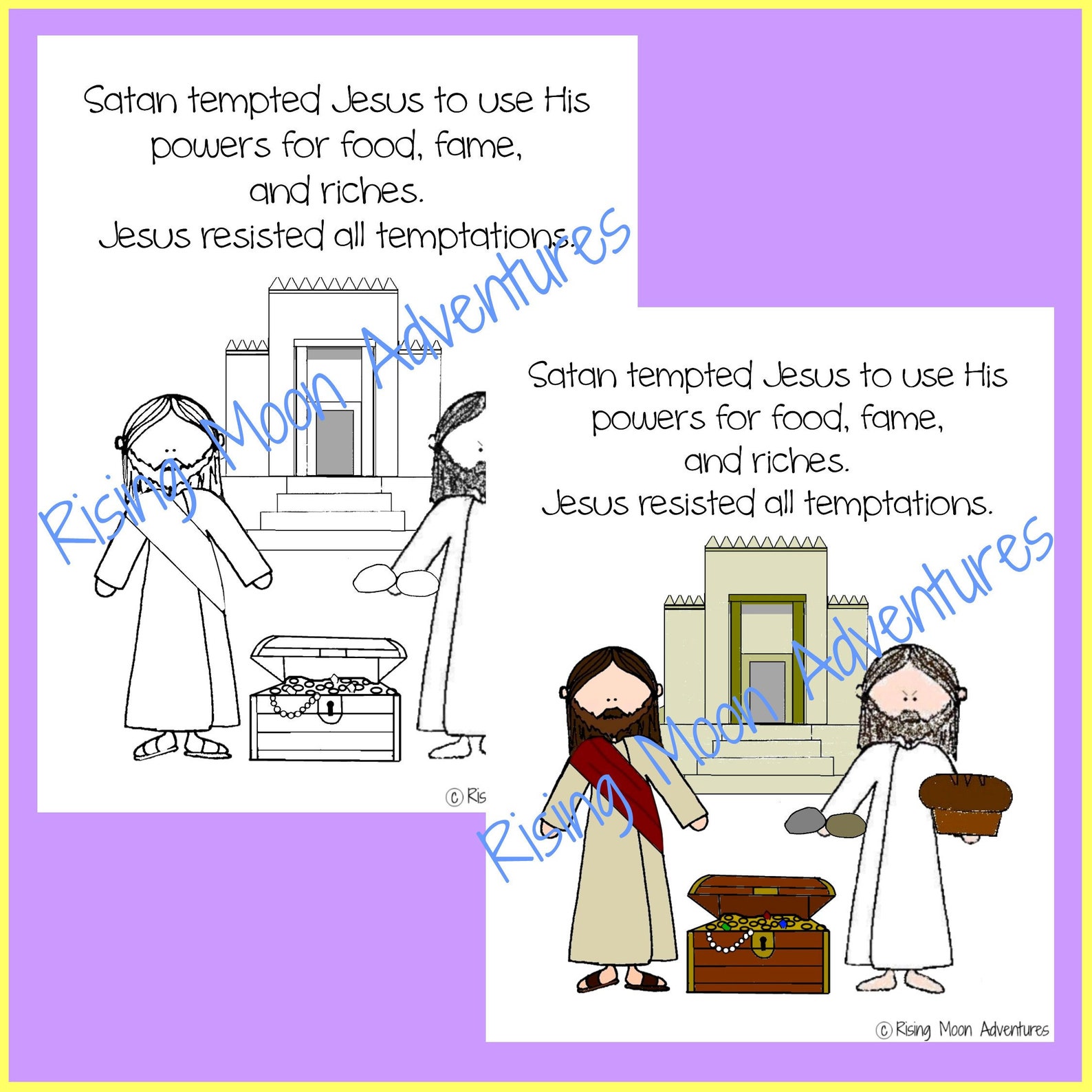 Temptation of Jesus Coloring Page and Colored Display Page Download - Etsy