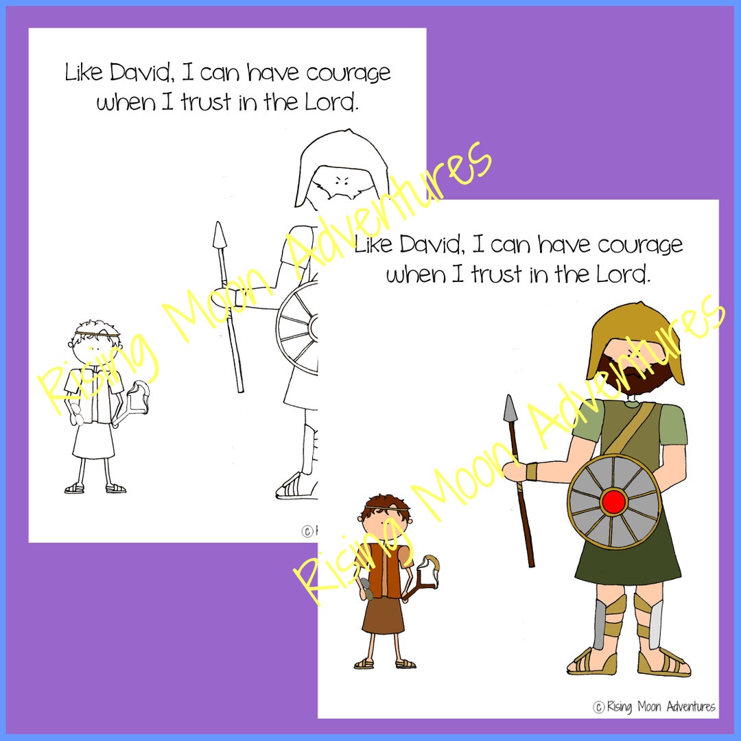 David and Goliath Coloring Page and Colored Display Page Download - Etsy