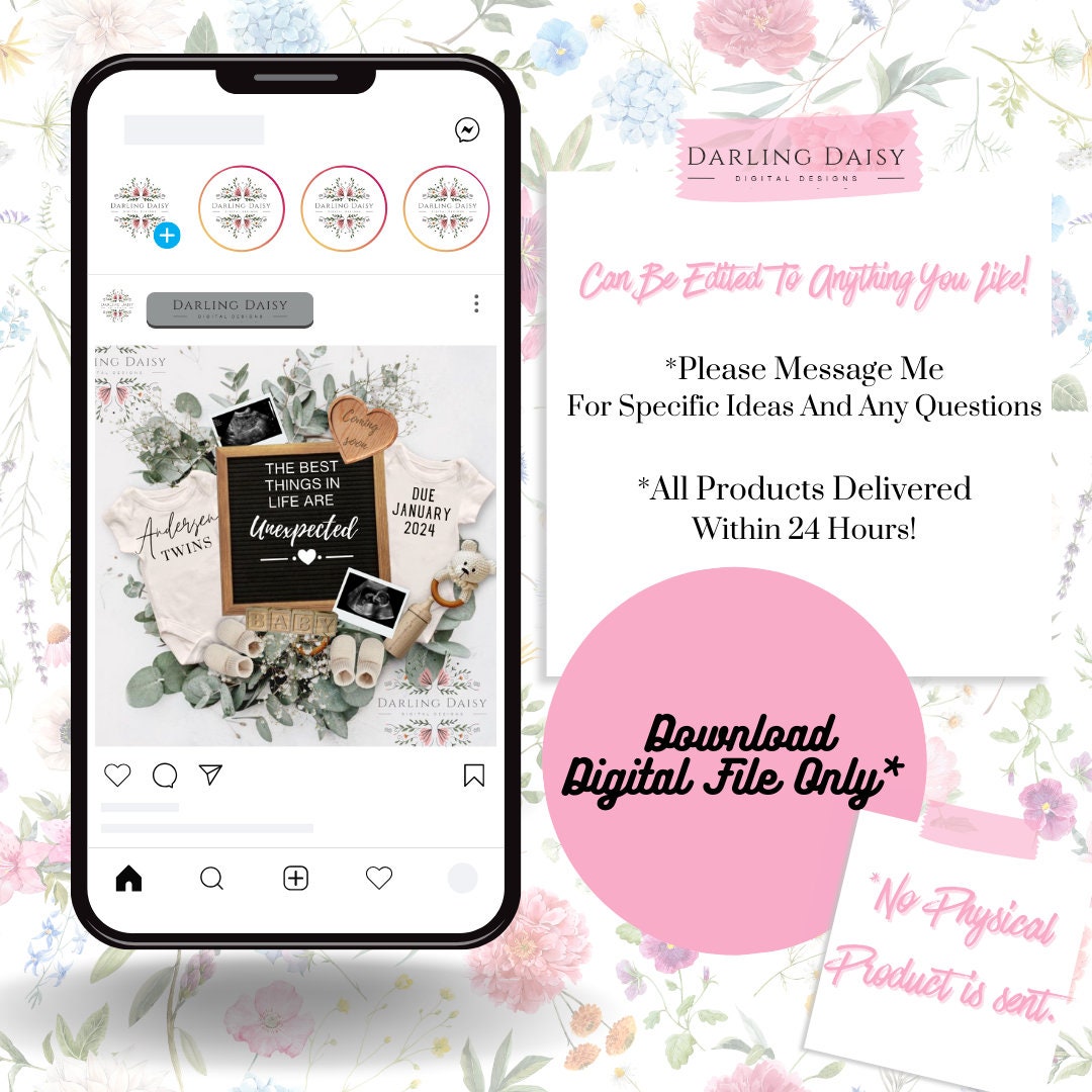 Social Media Pregnancy Announcement|sunflower | Digital Download | 24 ...