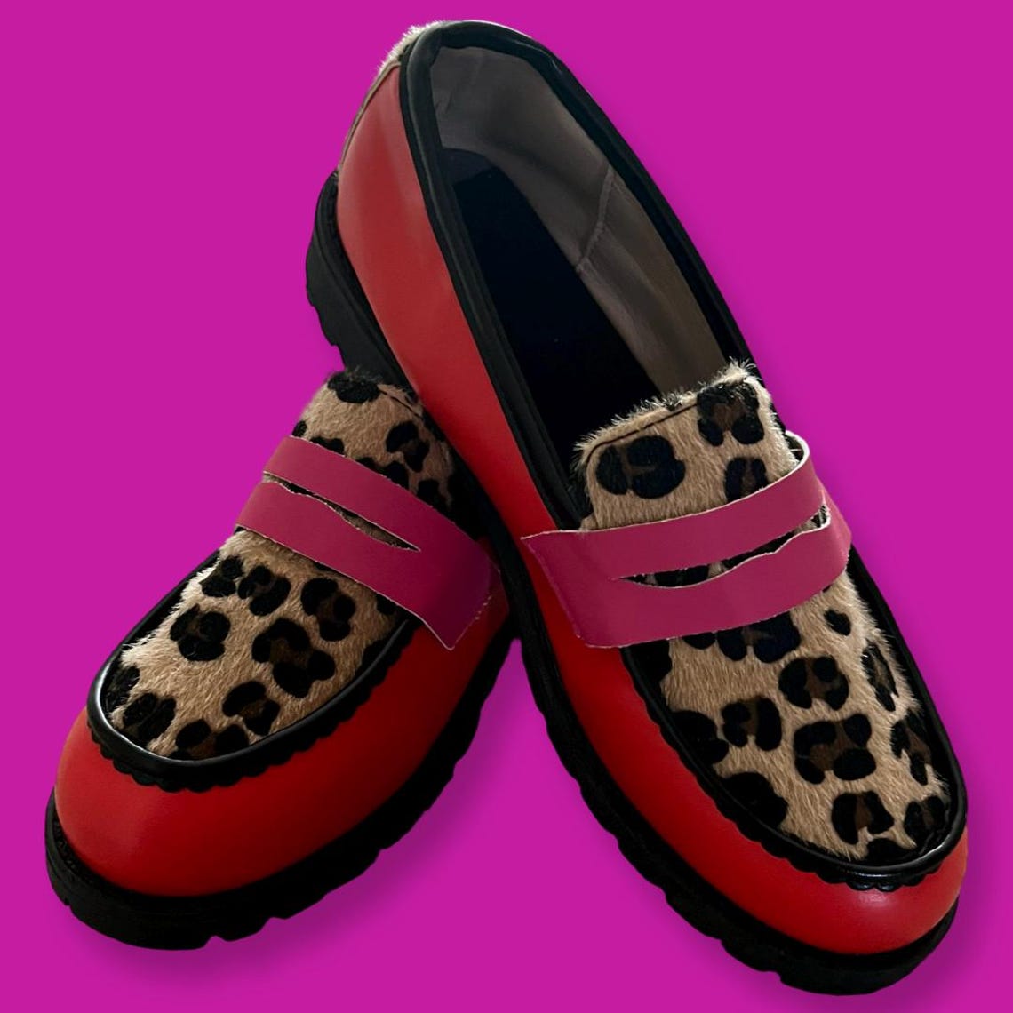 Red and Leopard Loafer Style Shoes - Etsy