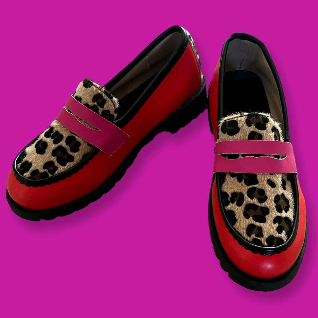 Red and Leopard Loafer Style Shoes - Etsy