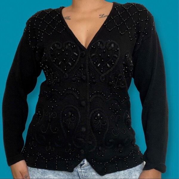 Black Beaded Sweater - Etsy