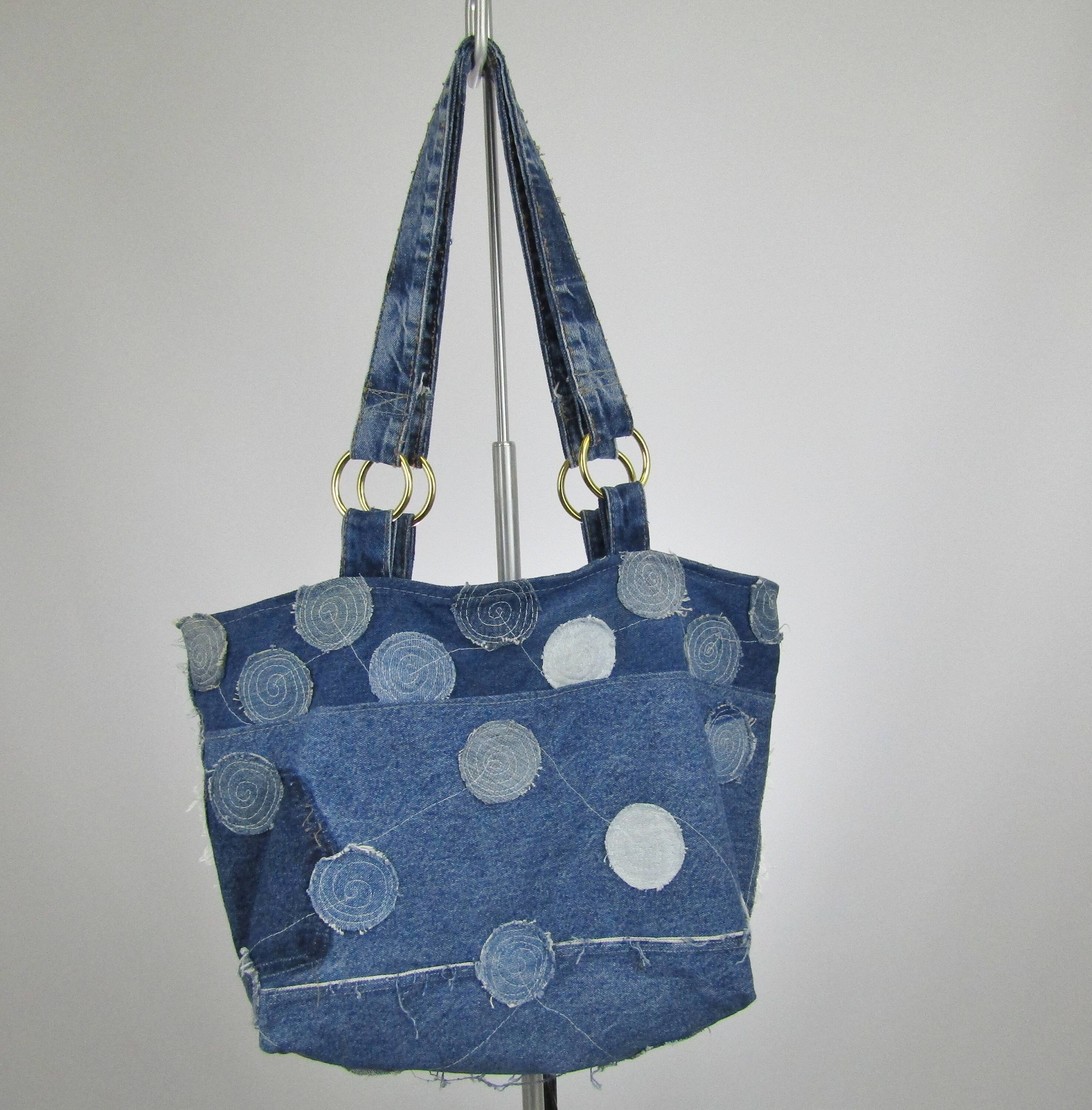 Beach Bag Large Unlined Tote Bag With Applique Circles Made - Etsy