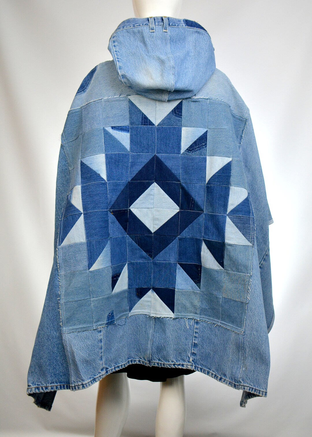 Southwest Unisex Denim Poncho Ecofriendly Upcycled Jeans Reconstructed ...