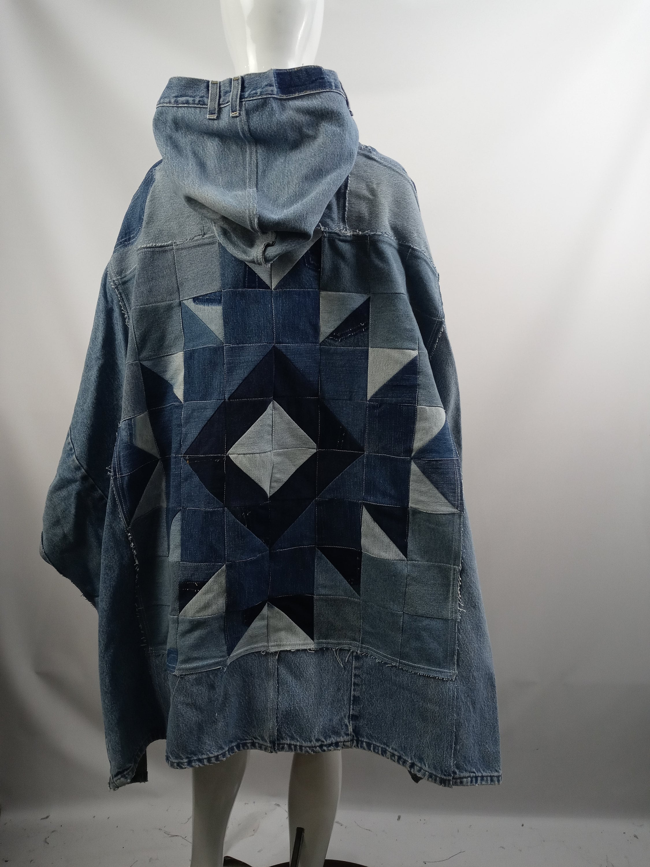 Southwest Unisex Denim Poncho Ecofriendly Upcycled Jeans Reconstructed ...