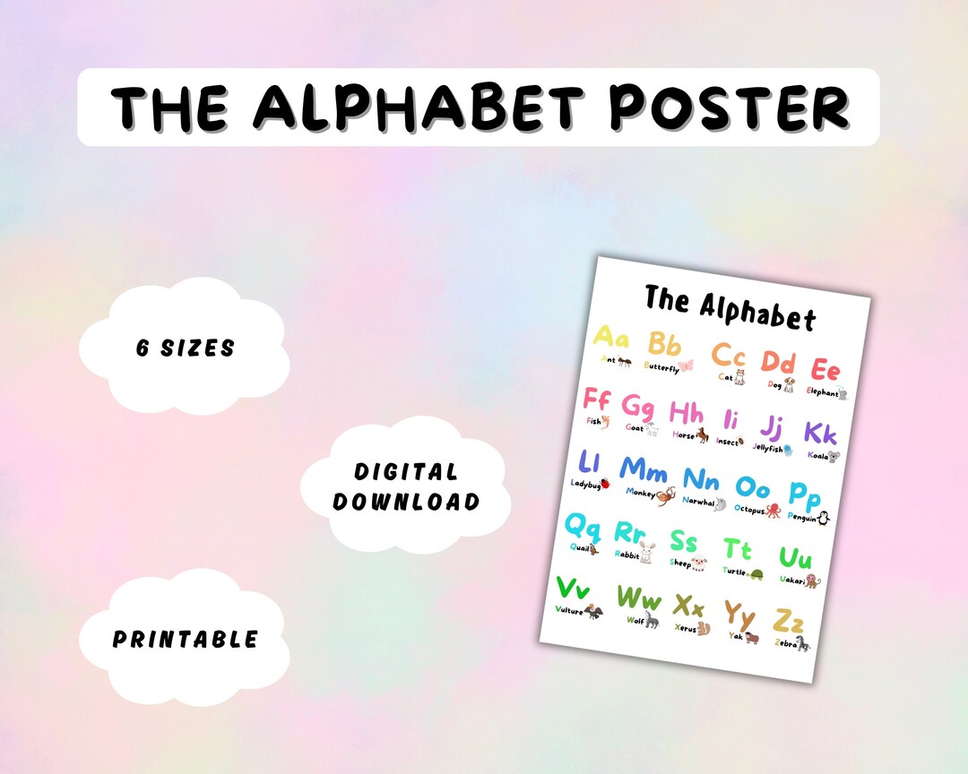 Colorful Alphabet Poster Educational Kids Wall Art Modern Alphabet ...