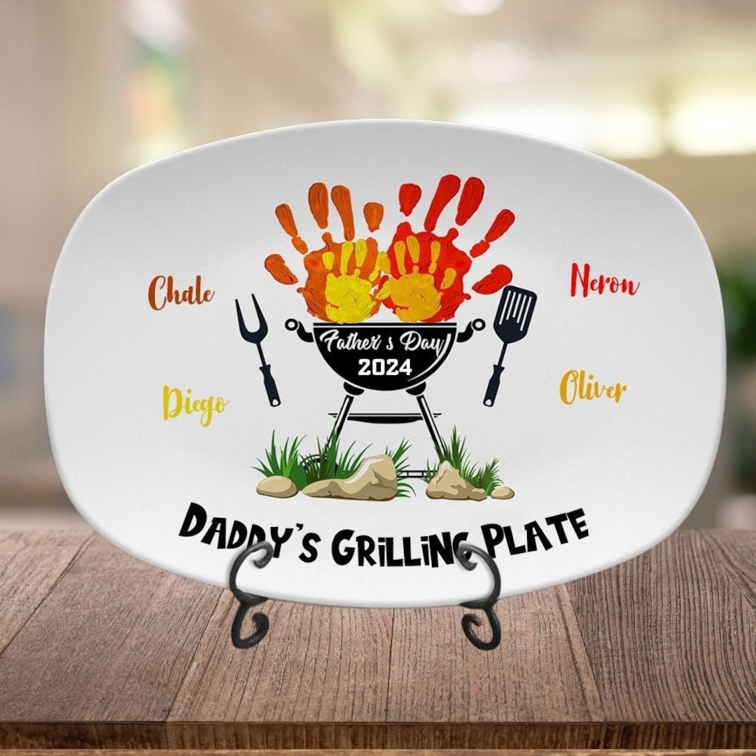 Custom Handprint Grandpa's Grilling Plate With Kids Name, Custom Plate ...