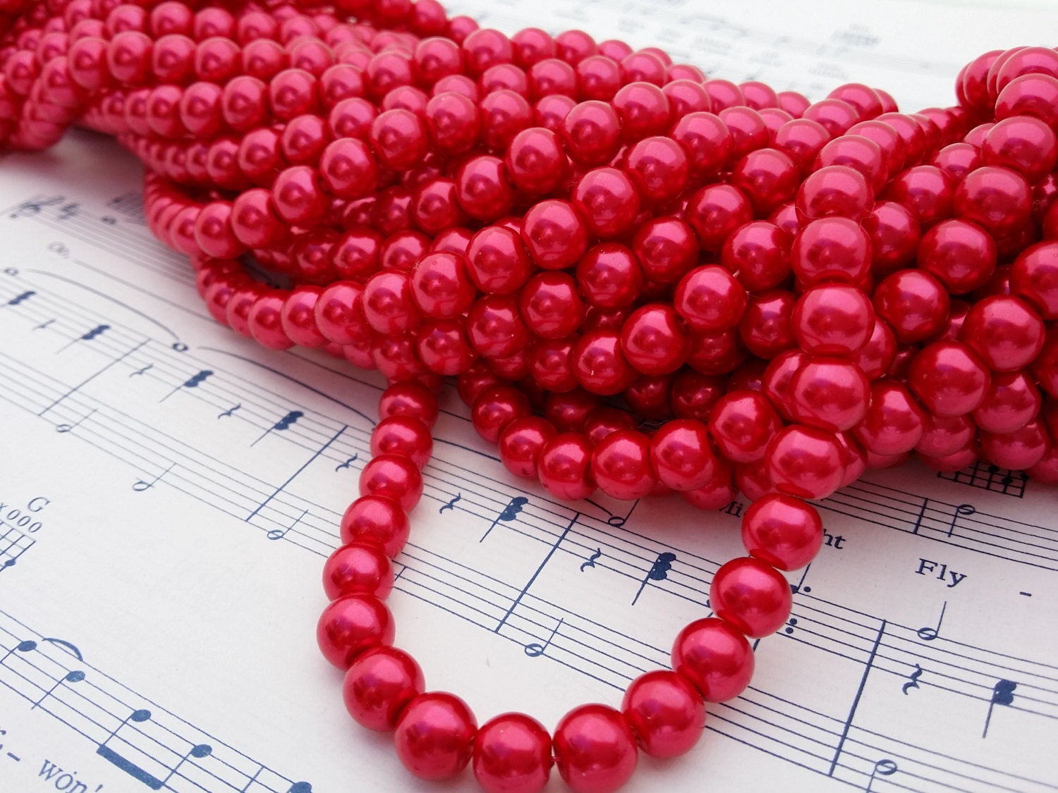 Glass Pearl Beads - 42 Pc - Red Pearl Beads - 8mm - Round - Dyed - Red ...