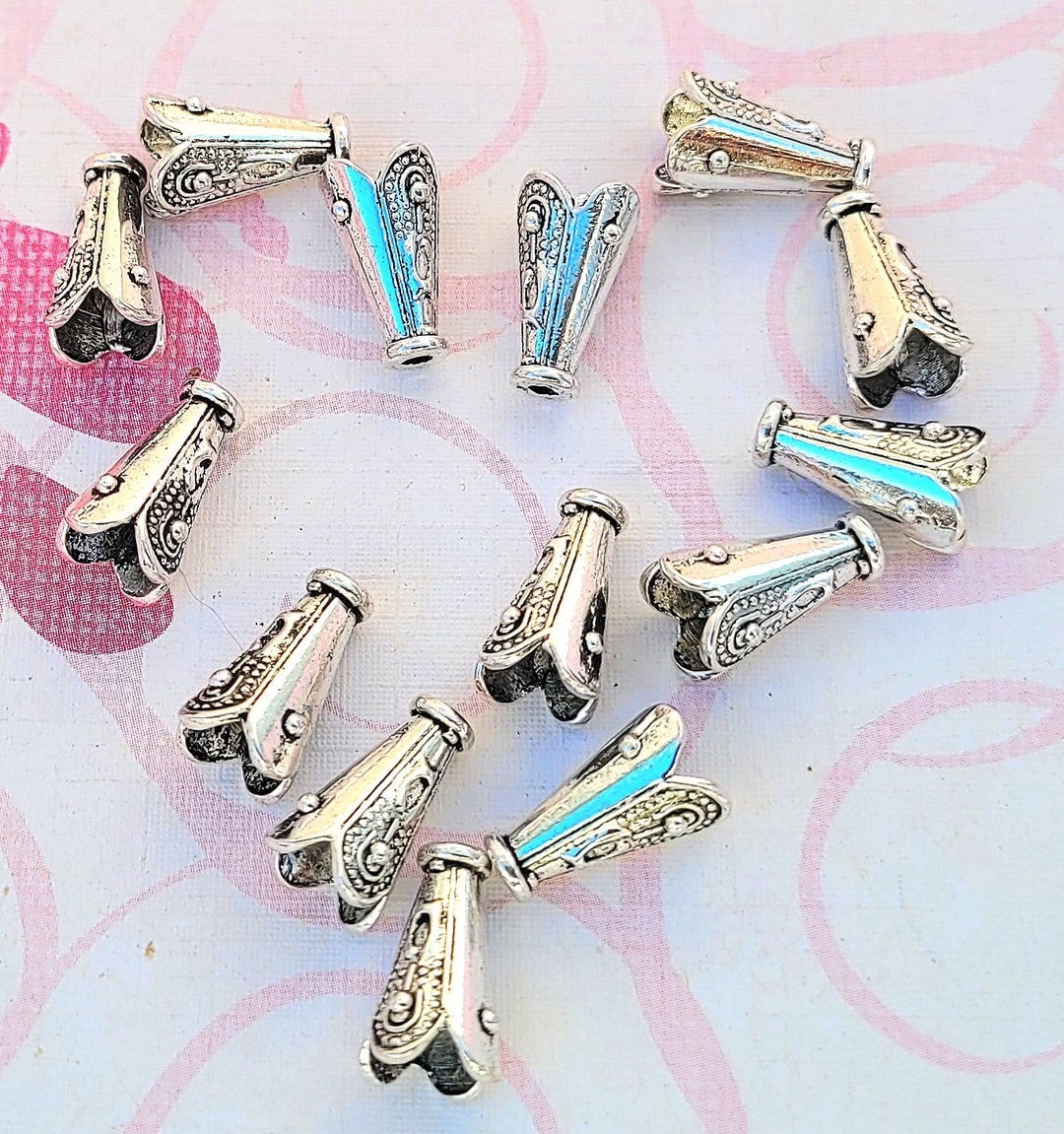 Bead Caps - 50 Pcs - 4 Petal - Petal Bead Cap - Bead Cone - Cone Bead ...