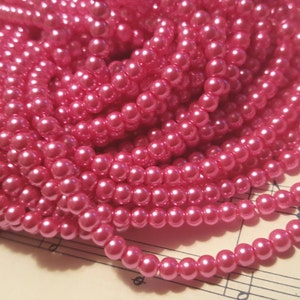 4mm Pink Glass Pearls - Approx. 210 Pcs - Hot Pink Beads - Round - Pink ...