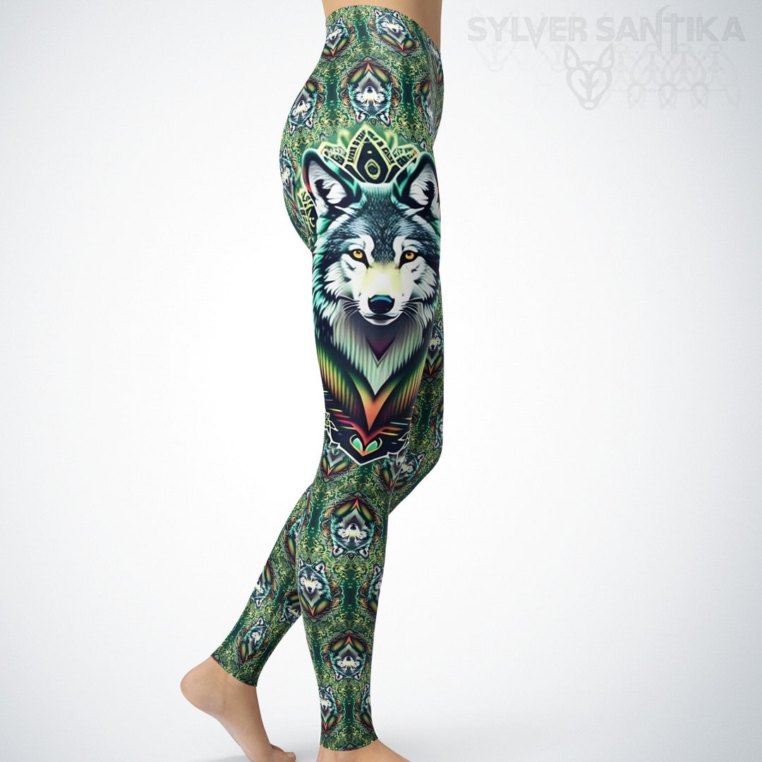 Wolf Leggings Green Forest Leggings Wolves Wolf Spirit Animal Forest ...
