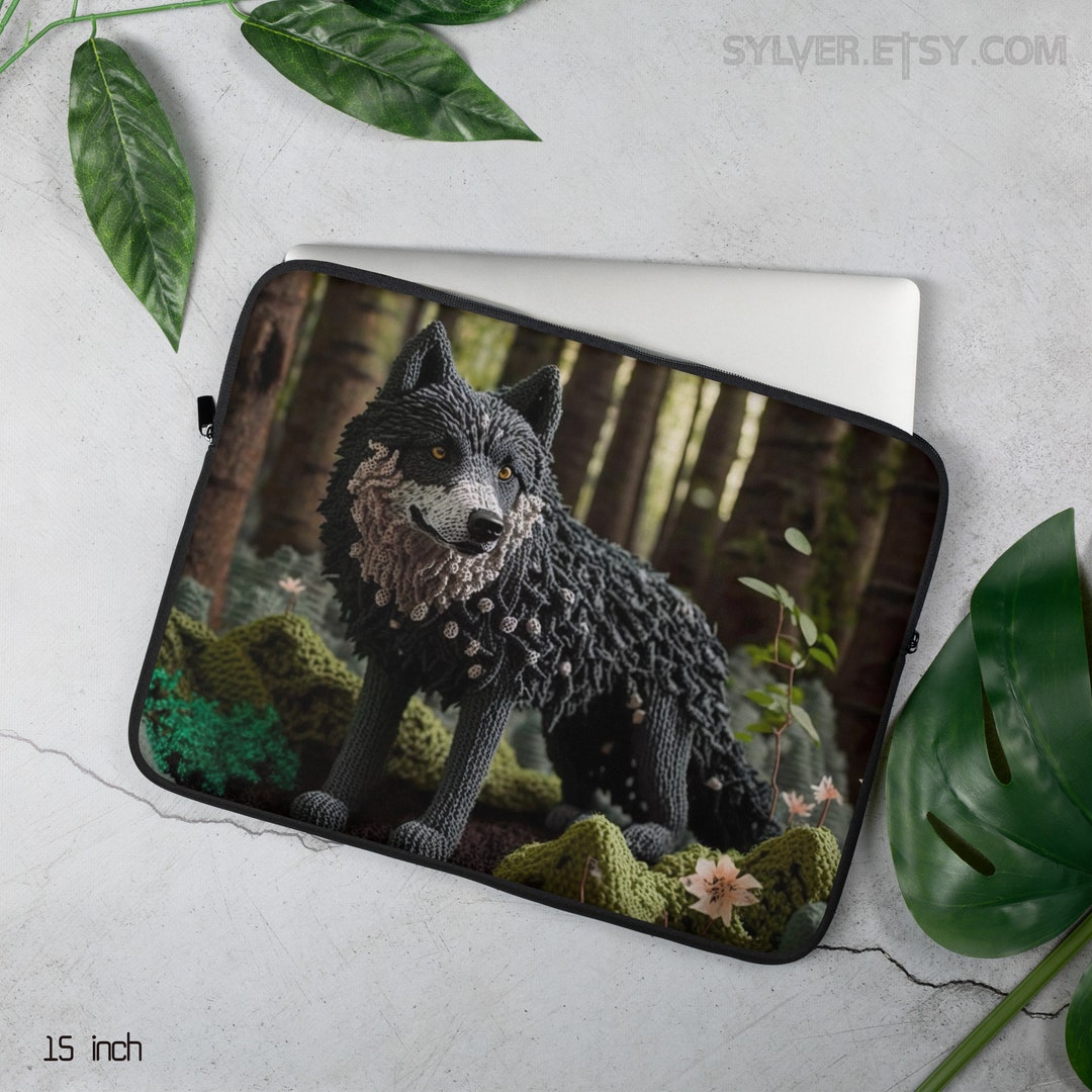 Crochet Wolf Laptop Sleeve, 13 15 Inch, Neoprene Zipper Soft Fur Padded ...