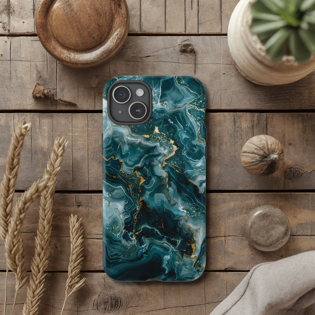 Teal Gold Marble Pattern Phone Case for iPhone Samsung Pixel ...