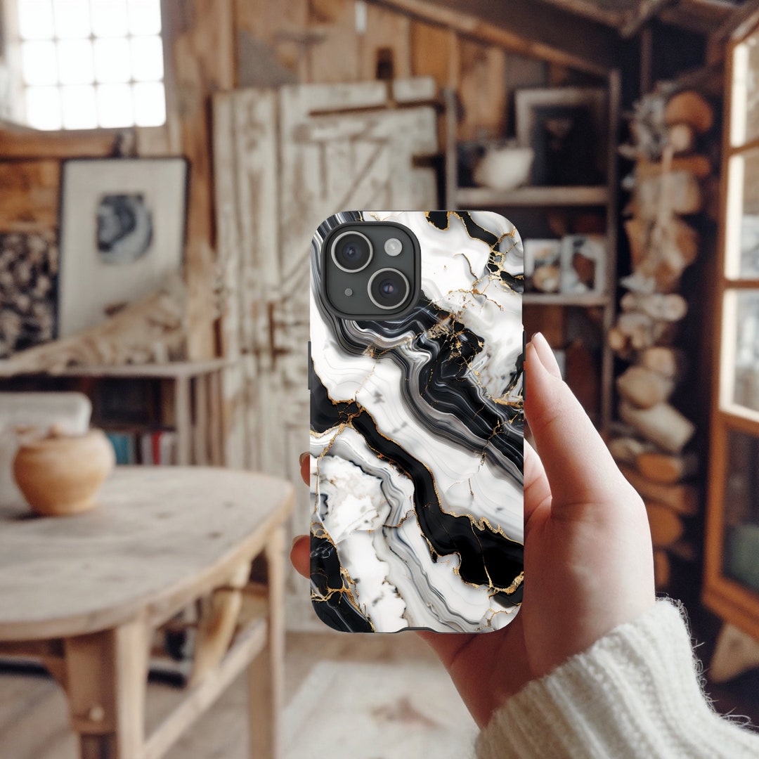 Black White Gold Marble Pattern Phone Case for iPhone Samsung Pixel ...