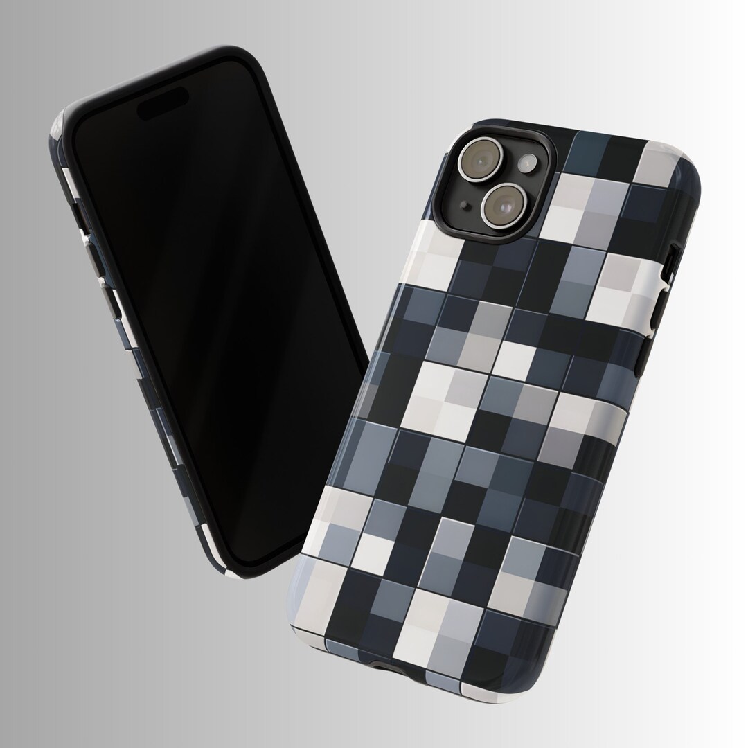 Black White Grey Pixelated Squares Pattern Phone Case for iPhone ...