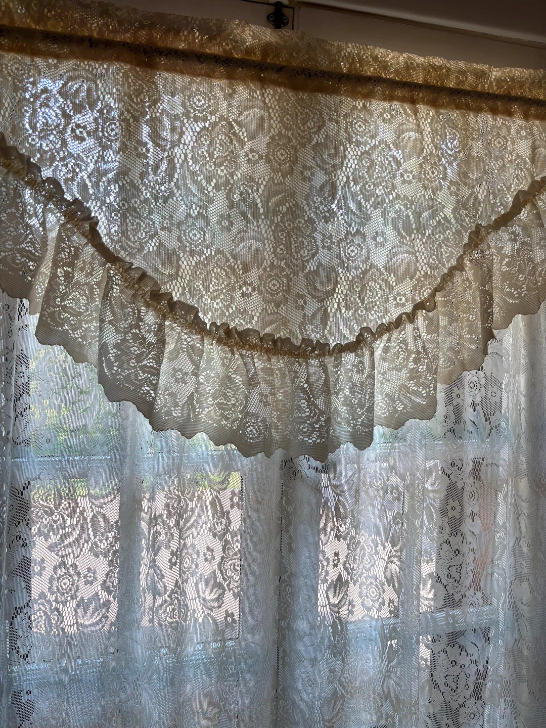 Individual 82" Lace Curtains With Attached Valance - Etsy