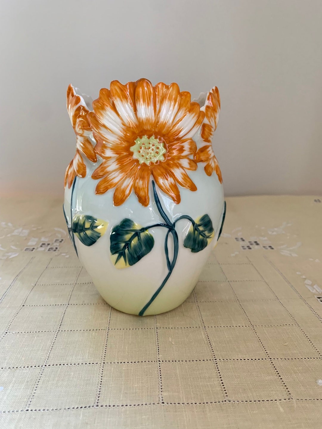 Vintage I. Godinger Vase With Raised Orange Flowers, 6 Inches - Etsy