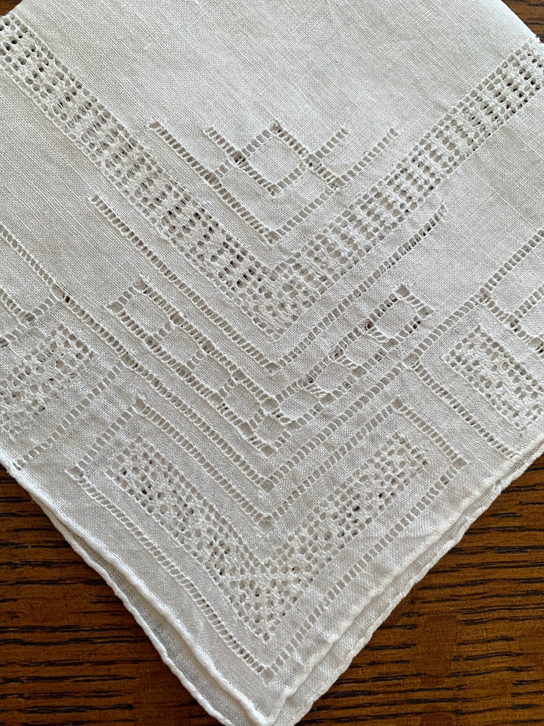 Vintage Linen Handkerchief With Drawn Thread Work, Art Nouveau Style ...
