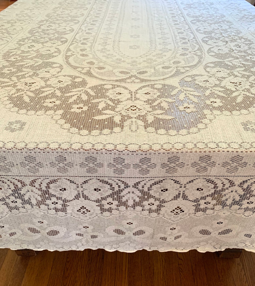 101 X 58 Vintage Quaker Lace Tablecloth, Antique Ivory - Etsy
