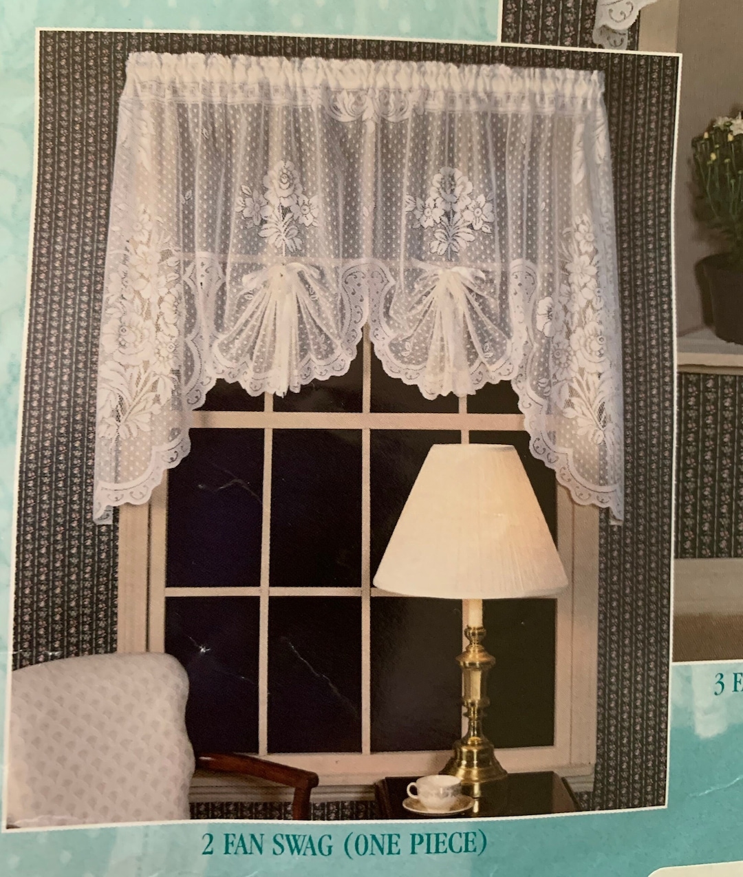 Beautiful Lace Window Swag With Two Fans, Never Used 1990's, Off-white ...