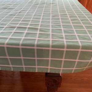 47 Square Vintage Cotton Tablecloth, Celadon Green and White, Checked ...