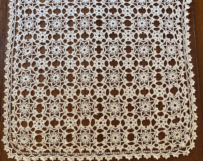 23" Square Vintage Crocheted Table Doily, Stars and Flowers - Etsy