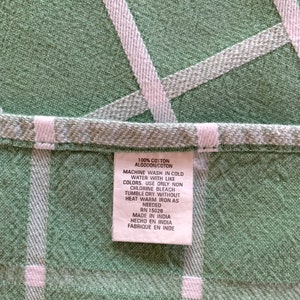 47 Square Vintage Cotton Tablecloth, Celadon Green and White, Checked ...