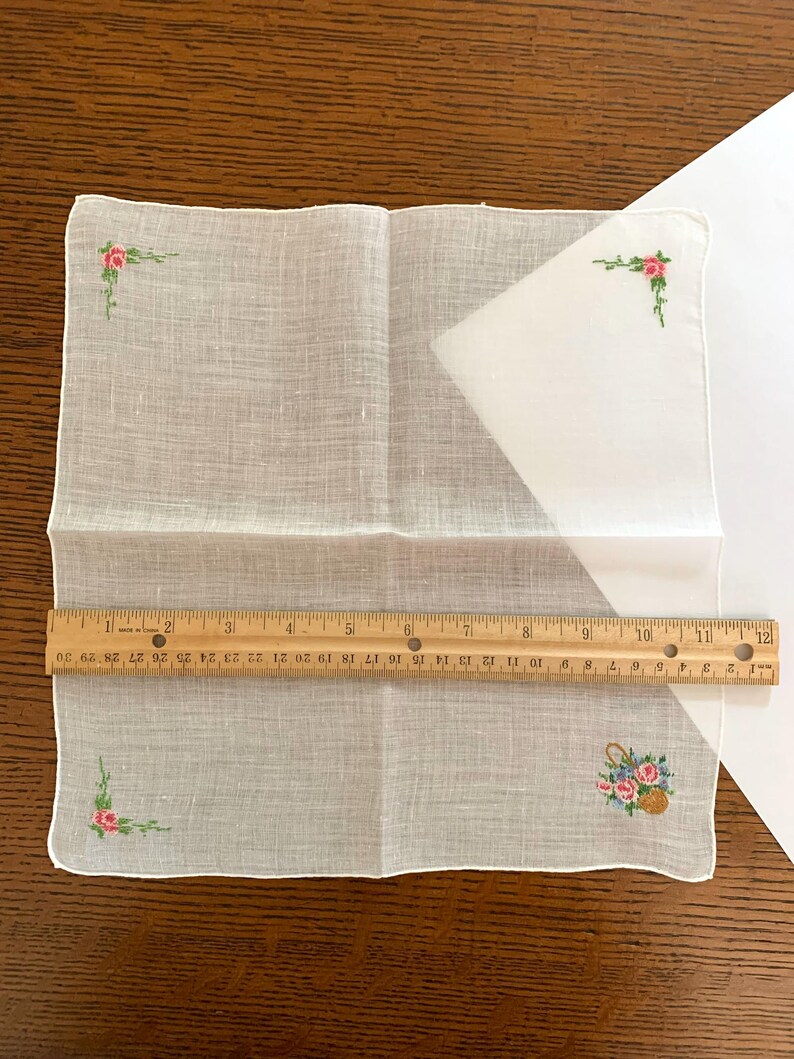 Vintage Handkerchief With Petit Point Flower Basket Embroidery - Etsy