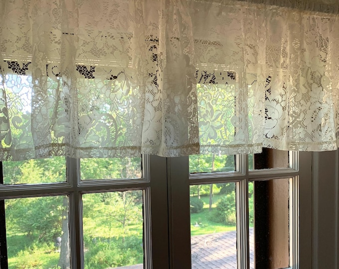 Individual Lace Window Valances, Cream, Vintage JC Penney 85" Wide X 15 ...