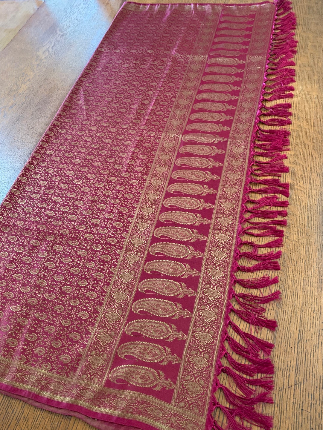 Vintage Plum Shawl Woven With Metallic Gold, Zari Brocade, Paisley ...