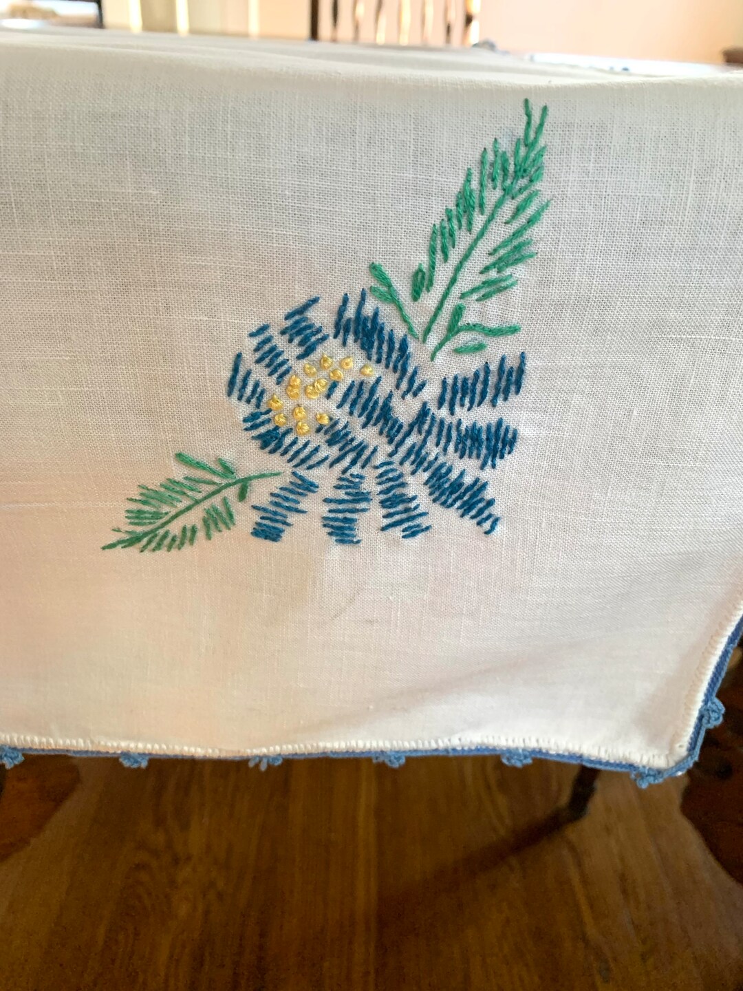 Blue Spruce Vintage Table Topper / Small Tablecloth, Centerpiece, 34 X ...