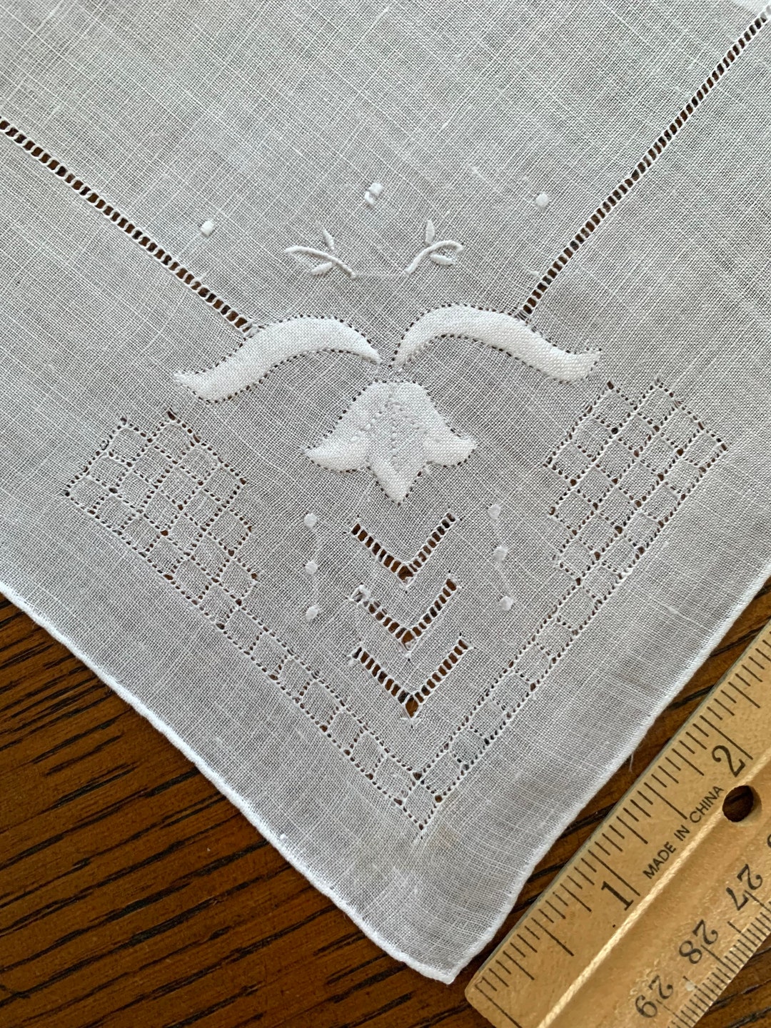 Vintage Handkerchief With Hand-made Drawn Thread Work and Appliqued ...