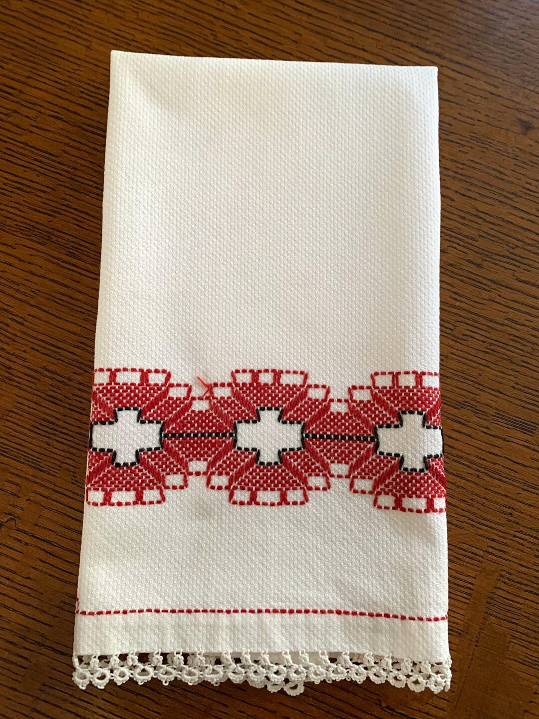 Vintage Towel, Huck Cloth Swedish Weave, Burgundy and Black - Etsy