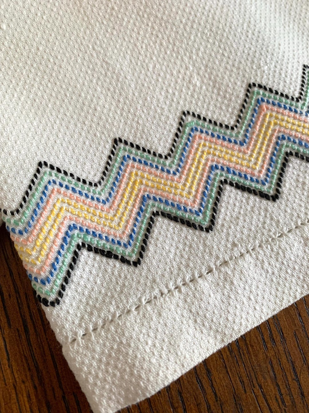 Vintage Towel, Huck Cloth With Swedish Weave, Pastel Rainbow Stitching ...