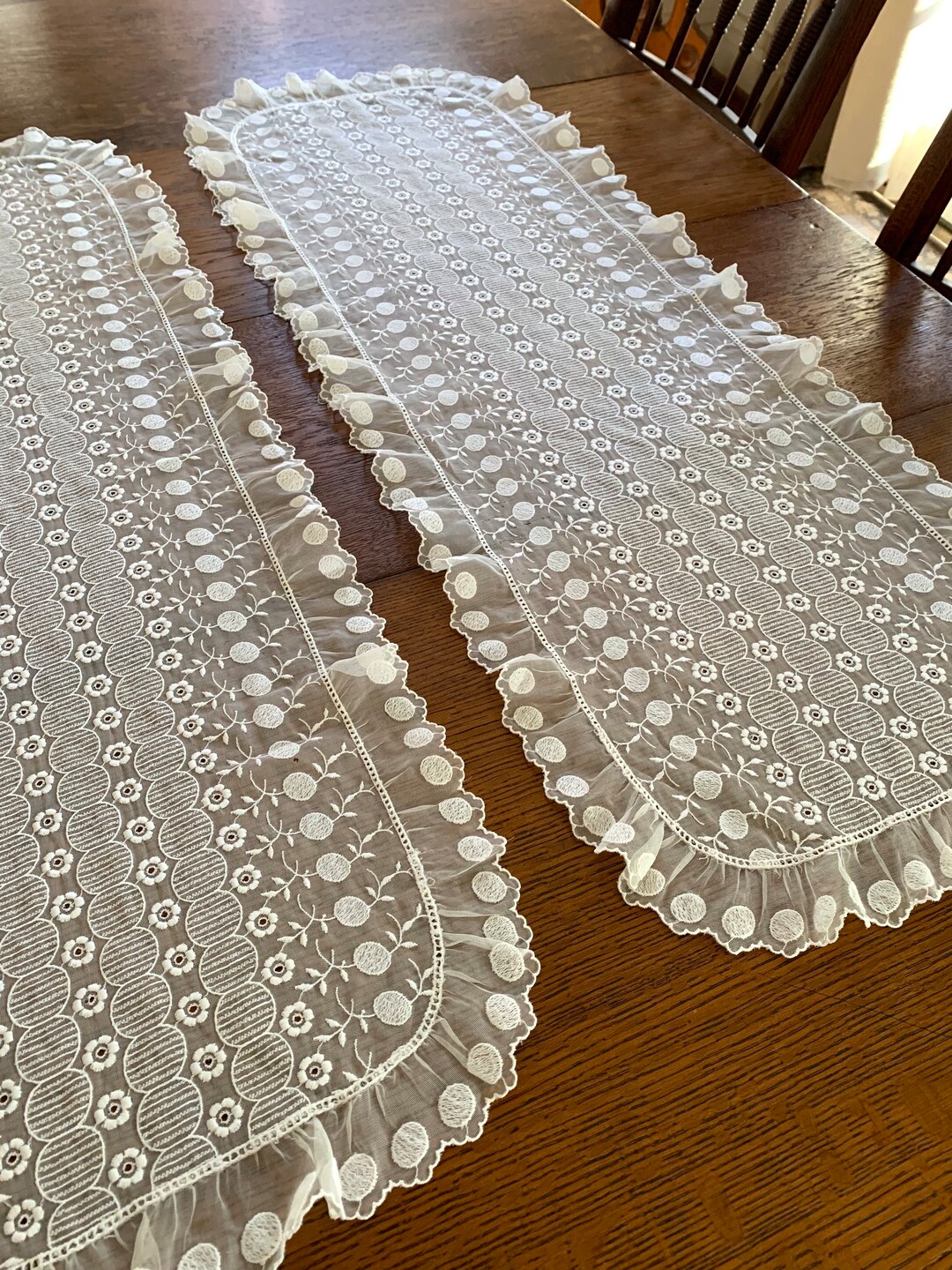 2 Charming Vintage Sheer Runners, Some Holes, 40 Long - Etsy