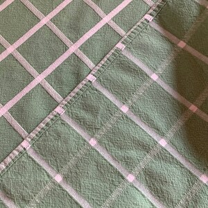 47 Square Vintage Cotton Tablecloth, Celadon Green and White, Checked ...