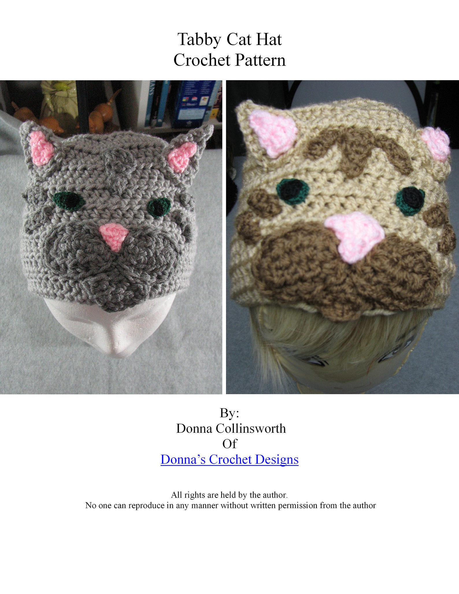 Tabby Cat Hat Crochet Pattern With Tutorials Digital | Etsy